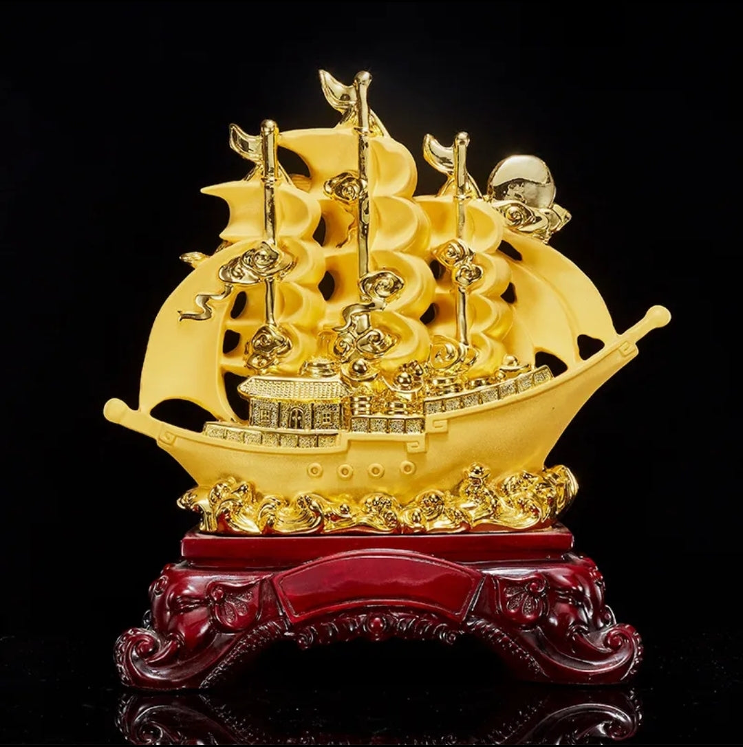 Chinese Feng Shui Good Fortune Wealth Dragon Boat Statue Home/Office D ...